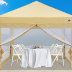 ABCCANOPY 10x10 Commercial Pop up Canopy Tent with Mesh Walls, Beige