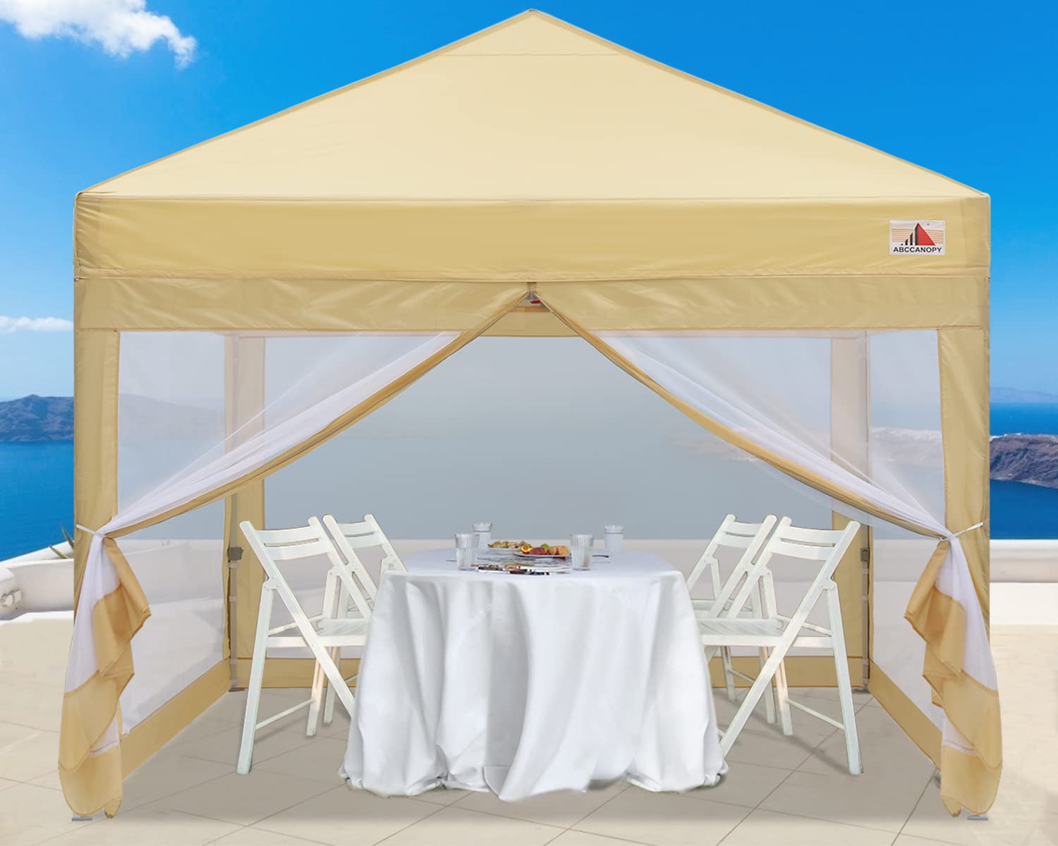 ABCCANOPY 10x10 Commercial Pop up Canopy Tent with Mesh Walls, Beige