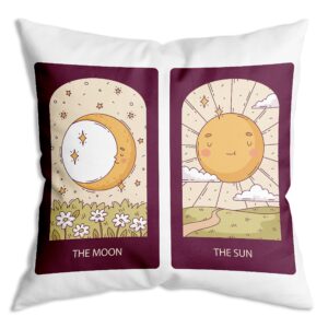 zngfon decorative throw pillow cover golden sun crescent moon and stars tarot throw pillowcases 18x18 inch gift tarot couples sisters daughters college dorm decoration,tarot themed room decoration