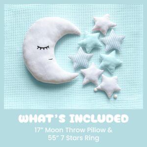 Perfectto Design Kid’s Moon Decorative Pillow, Stars Garland for Girls Toddler Room - Fluffy Moon, Stars Wall Decor, Soft Cute Throw Pillow for Bed, Bedroom Boho Teepee Ornament Decoration