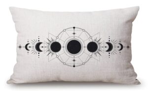 moon phases pillow cover 12" x 20" lumbar pillow covers home decorative cotton linen cushion case for sofa couch housewarming family room décor