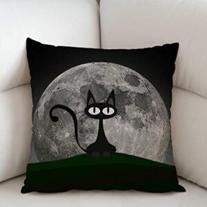 Swono Black Cat on a Beautiful Night with Full Moon Burlap Throw Pillow Case Cushion Cover Couch Sofa Decorative Square 18x18 inches