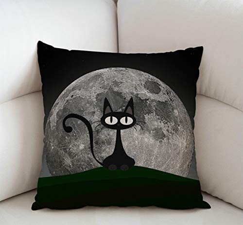 Swono Black Cat on a Beautiful Night with Full Moon Burlap Throw Pillow Case Cushion Cover Couch Sofa Decorative Square 18x18 inches