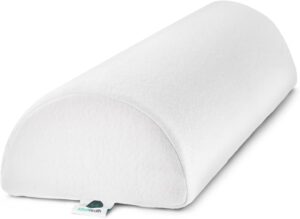 allsett health large half moon bolster pillow for legs, knees, lower back and head, lumbar support pillow for bed, sleeping | semi roll for ankle and foot comfort - machine washable cover, white