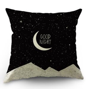 moslion moon pillows decorative throw pillow cover case night sky moon stars mountain good night quote cotton linen pillow case 18 x 18 inch square cushion cover for sofa bedroom black white