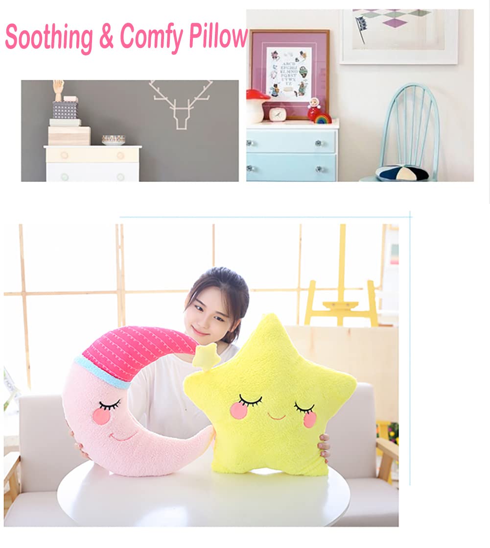 unlockgift Moon Shaped Pillows Plush Star Cloud Water Drops Cute Throw Pillows for Bedroom/Play Room/Nursery Decoration-Pink- Moon