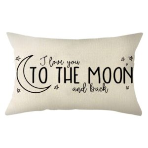 ogiselestyle i love you to the moon and back lumbar throw pillow cover, 12 x 20 inch farmhouse cushion case decoration for sofa couch