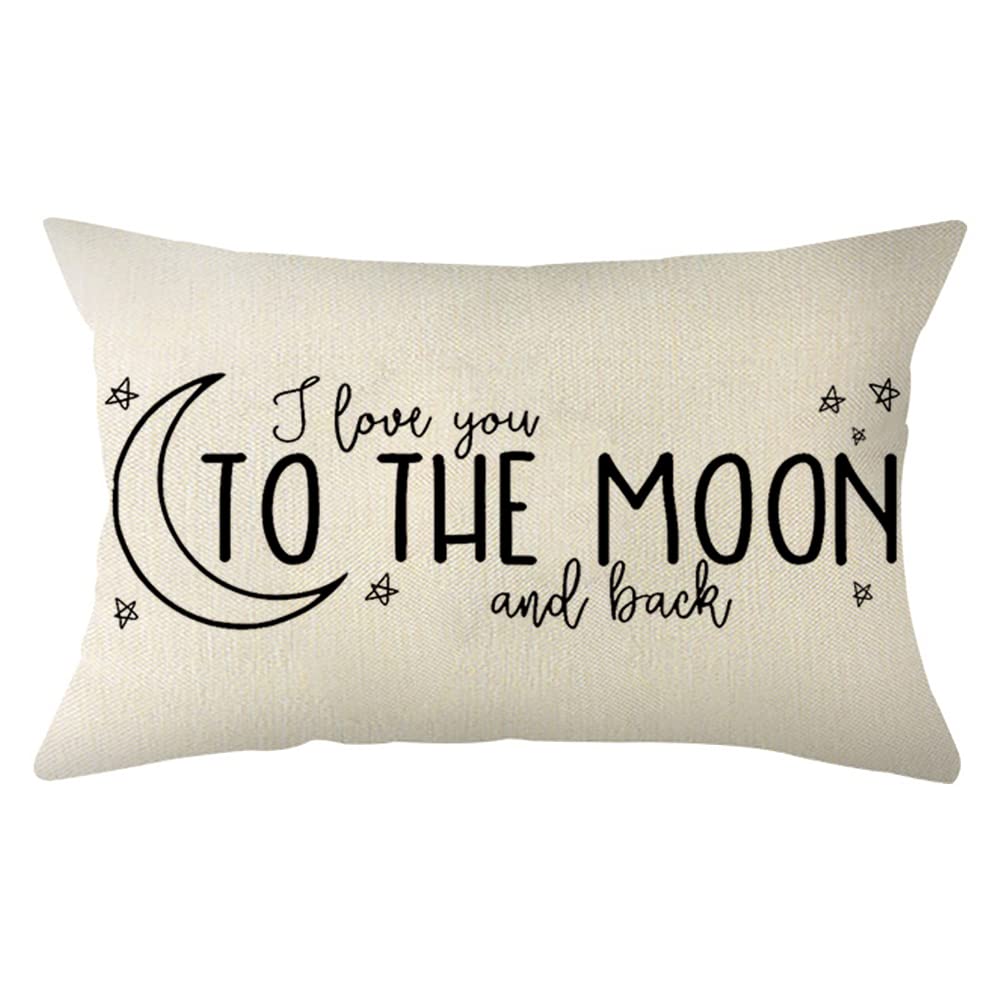 Ogiselestyle I Love You to The Moon and Back Lumbar Throw Pillow Cover, 12 x 20 Inch Farmhouse Cushion Case Decoration for Sofa Couch