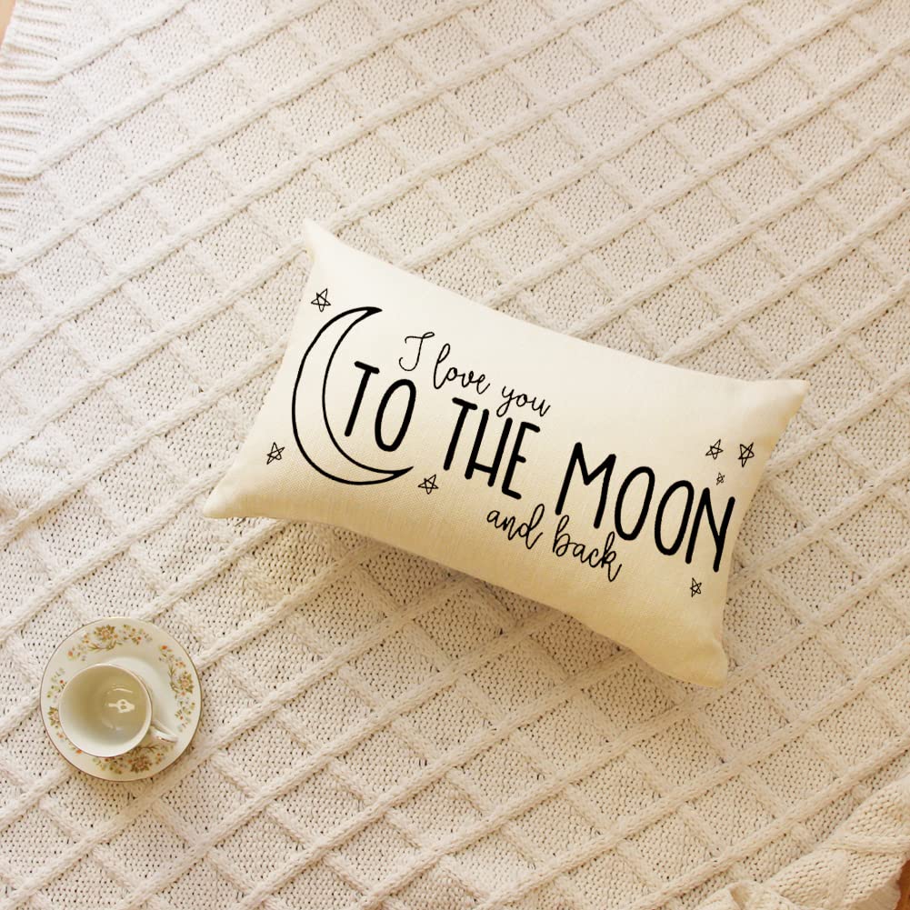 Ogiselestyle I Love You to The Moon and Back Lumbar Throw Pillow Cover, 12 x 20 Inch Farmhouse Cushion Case Decoration for Sofa Couch