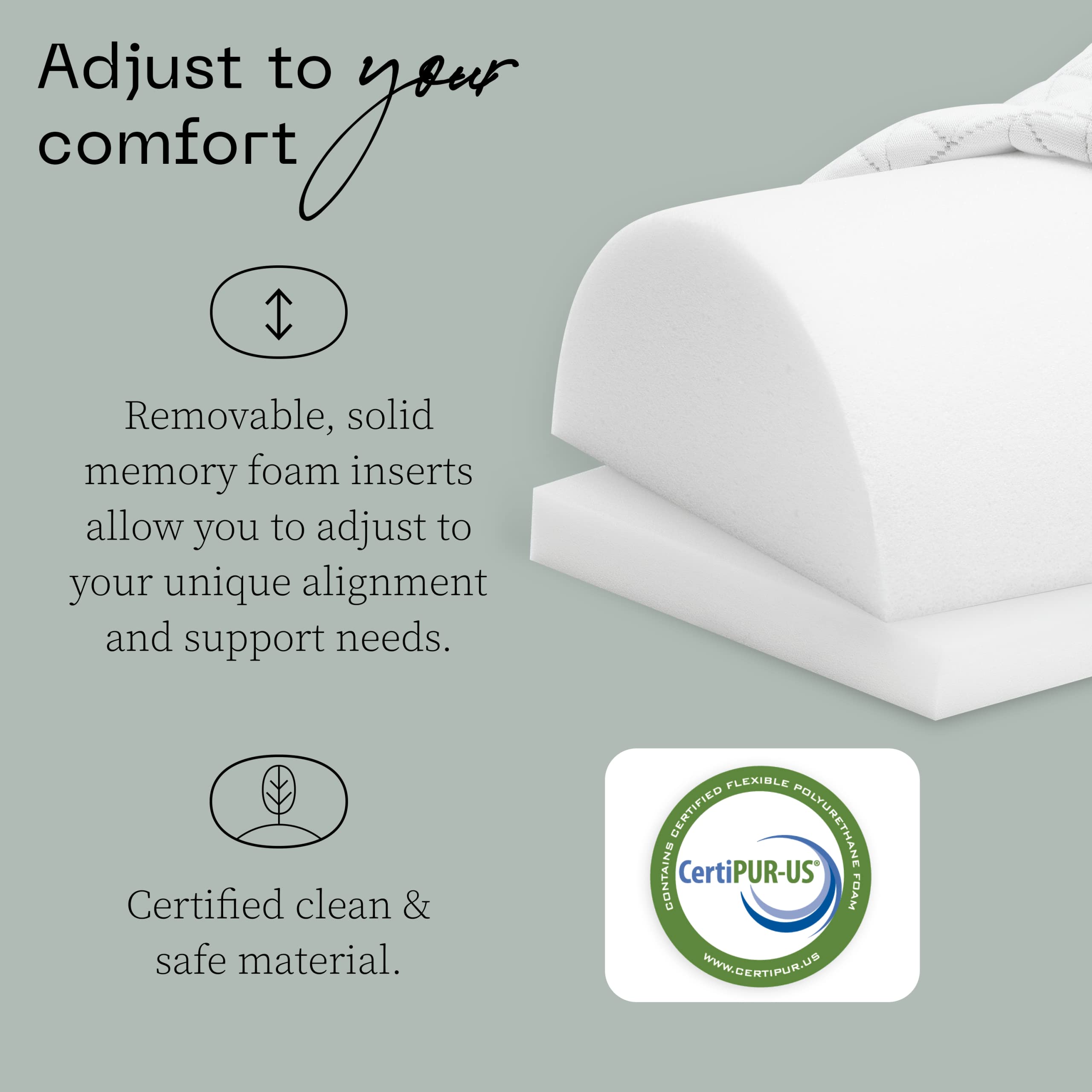 Coop Home Goods The Four Position Adjustable Support Pillow, Half-Moon Form with Insert, Memory Foam Knee Pillow, Leg Pillow, Neck Pillow, Lumbar Pillow - Wedge Pillow for Neck, Back & Pressure Points