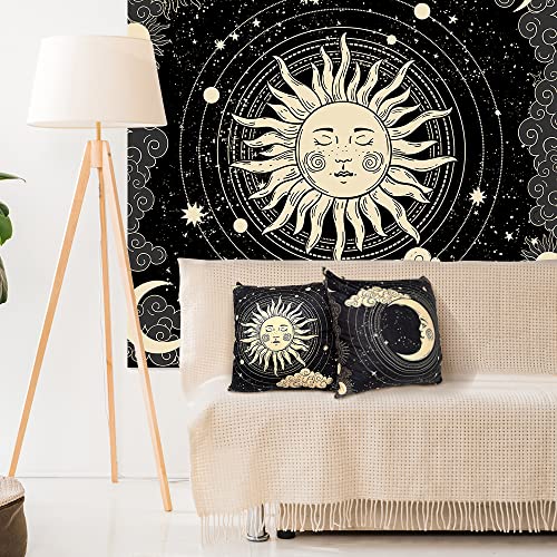 vineland Pack of 2 Throw Pillow Covers Decorative Pillow Cases for Sofa Couch Bed, Sun and Moon,Double-Sided Printing 18x18 Inches