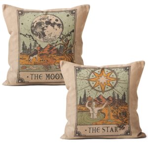 m-qizi tarot card pillow covers set - 2 pieces 18 x 18 pillow cover witchy, decorative pillows astrology, constellation pillow cover, tarot gifts, witch decor(moonstar)