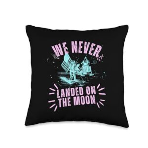 landing on the moon never happend conspirators funny saying moon landing fake joke conspiracy theory throw pillow, 16x16, multicolor