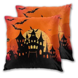 shirmdiy witch castle square throw pillow covers 2 packs, halloween moon night decorative couch pillowcase with hidden zipper, 20x20 inch double side print throws cushion cover for home farmhouse