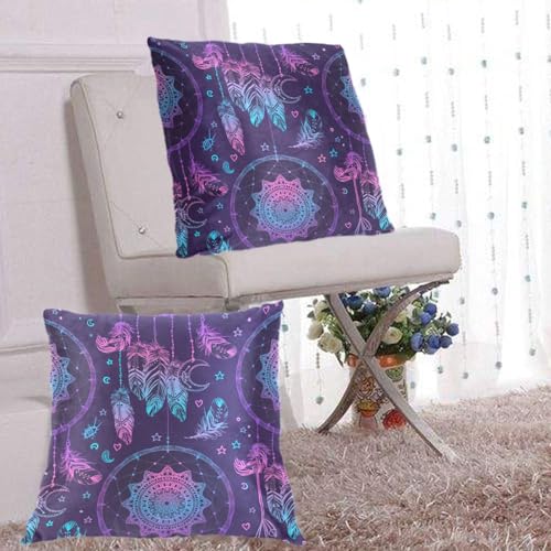 IIASOL Dreamcatcher with Feathers and Moon Throw Pillow Cover Set of 2-20 x 20 inch Pillowcases Square Accent Decorative Cushion Case for Living Room Bedroom Couch Sofa Chair Bed