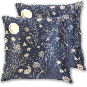 iiasol vintage floral and moon throw pillow cover set of 2-20 x 20 inch pillowcases square accent decorative cushion case for living room bedroom couch sofa chair bed