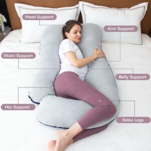 MOON PINE Pregnancy Pillow, U Shaped Full Body Pillow for Maternity Support, Sleeping Pillow with Cover for Pregnant Women (Grey Blue)