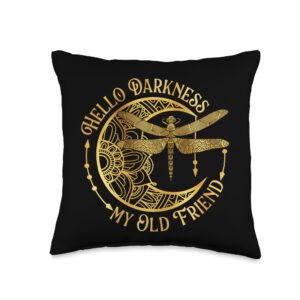 funny dragonfly shirts hello darkness my old friend-dragonfly lover insects moon throw pillow, 16x16, multicolor