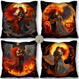 ai-designed guitar moon throw pillow covers 45x45cm set of 4 - waterproof for outdoor use farmhouse - for living room bed couch - indoor decorative cushion cases for home room christmas decorations