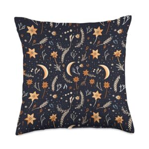 bohemian bliss creations co. boho bohemian floral leaves and moon vintage aesthetic throw pillow, 18x18, multicolor