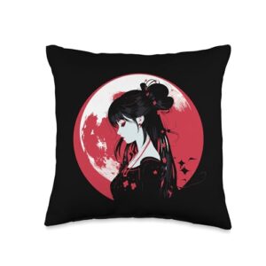 anime y2k designs 90s aesthetic japanese anime geisha dreams moon japanese street throw pillow, 16x16, multicolor