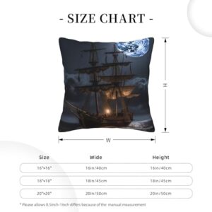 Pirate Sailboat Full Moon Print Throw Pillow Cover Corduroy Soft Pillowcase with Hidden Zipper Decorative Cushion Covers for Sofa Living Room Home Decors 20"X20"