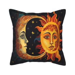 deaokluy 18"x18" sun moon and stars square leather throw pillow covers decorative holiday pillow case for home bedroom couch sofa decoration