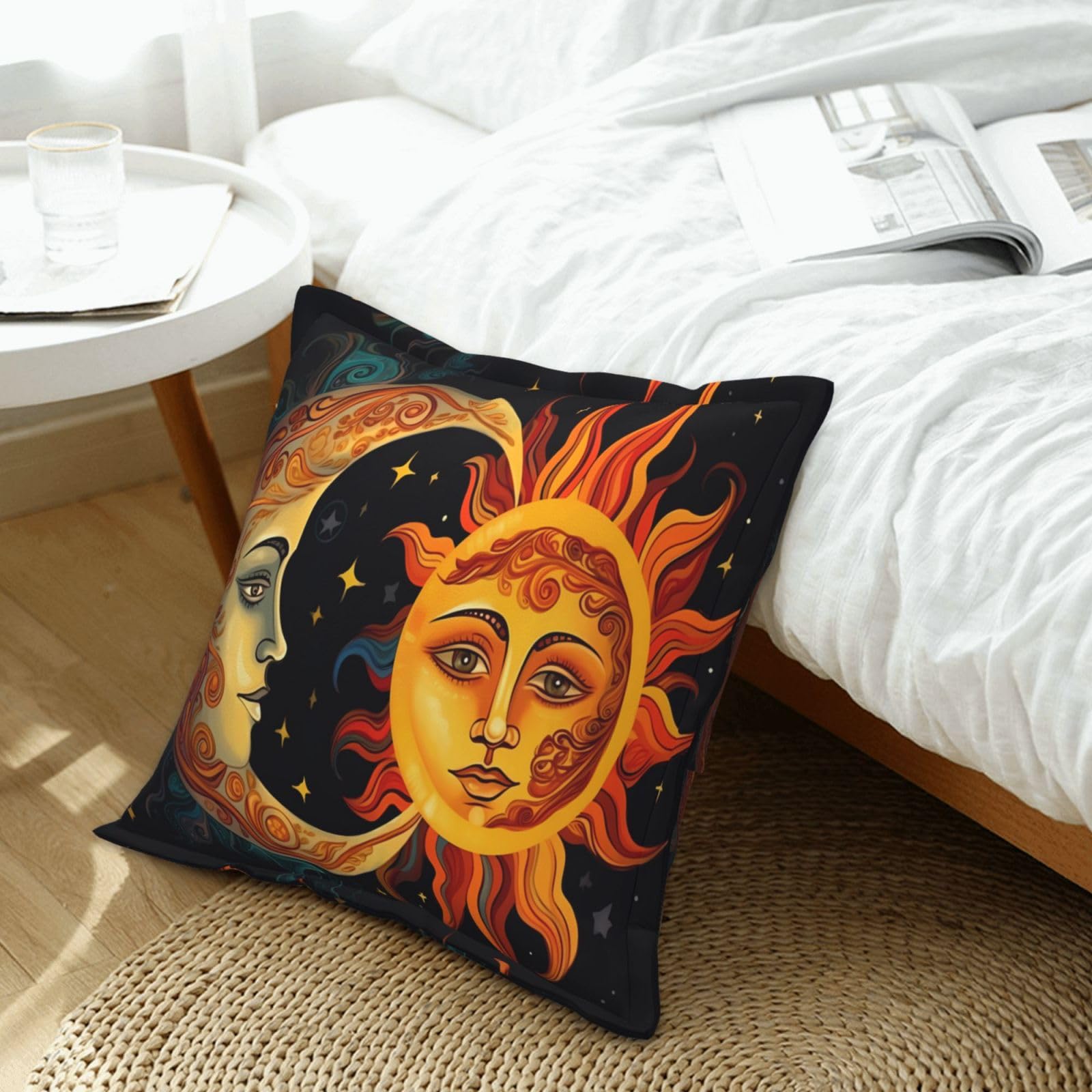 deaokluy 18"x18" Sun Moon and Stars Square Leather Throw Pillow Covers Decorative Holiday Pillow Case for Home Bedroom Couch Sofa Decoration