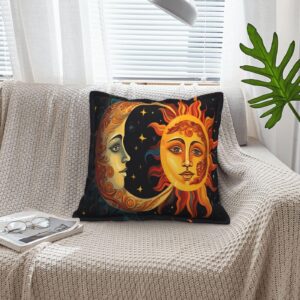 deaokluy 18"x18" Sun Moon and Stars Square Leather Throw Pillow Covers Decorative Holiday Pillow Case for Home Bedroom Couch Sofa Decoration