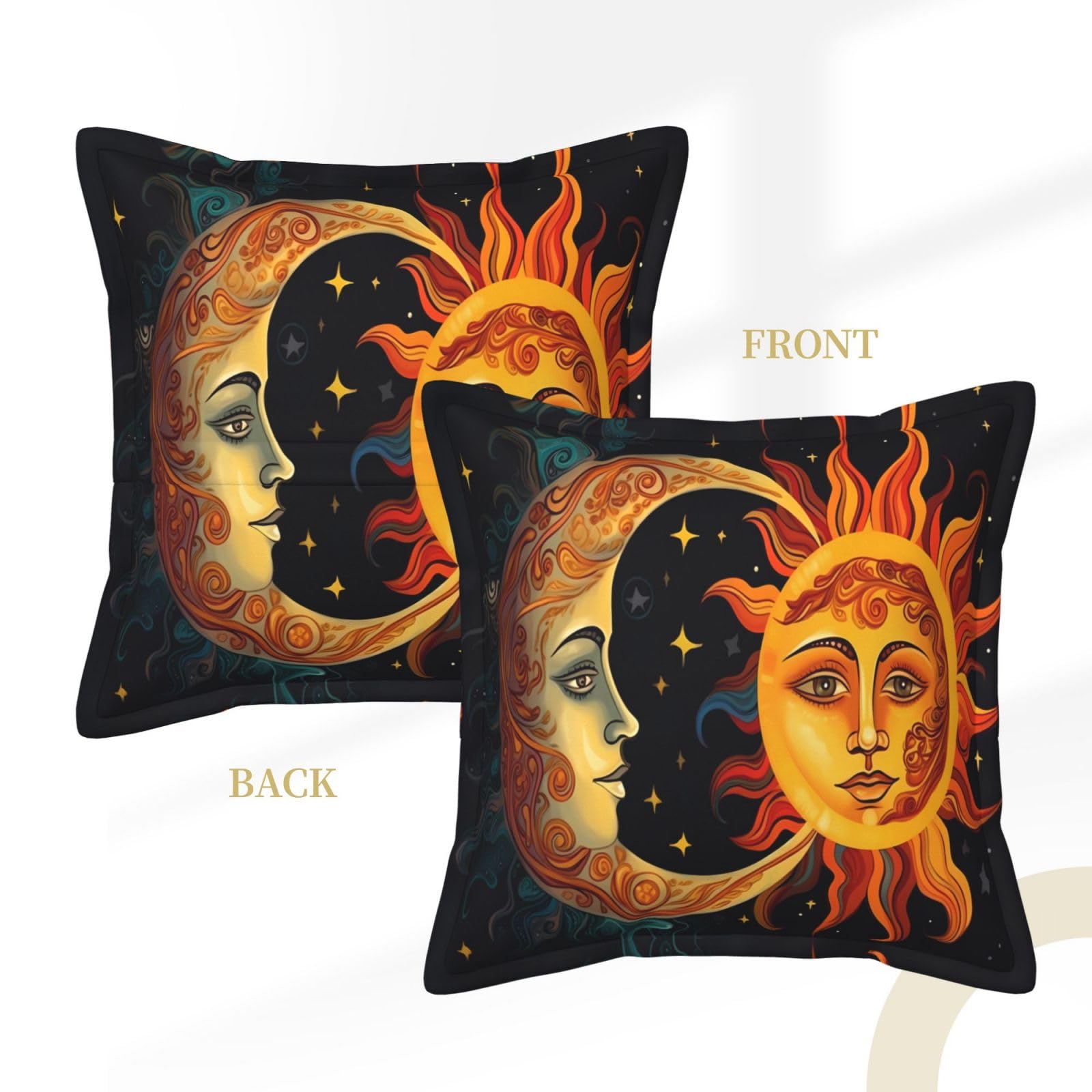 deaokluy 18"x18" Sun Moon and Stars Square Leather Throw Pillow Covers Decorative Holiday Pillow Case for Home Bedroom Couch Sofa Decoration