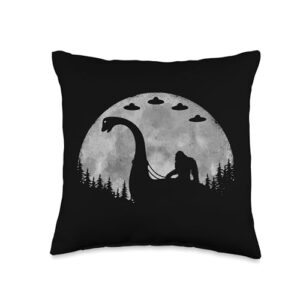 thebigfoottz co. bigfoot riding loch ness monster with moon sasquatch ufo throw pillow, 16x16, multicolor