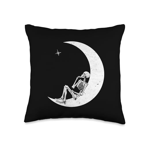 FunWearVm Halloween Crescent Moon Skeleton Dreamer Thinker Throw Pillow, 16x16, Multicolor