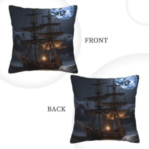 Pirate Sailboat Full Moon Print Throw Pillow Cover Corduroy Soft Pillowcase with Hidden Zipper Decorative Cushion Covers for Sofa Living Room Home Decors 20"X20"