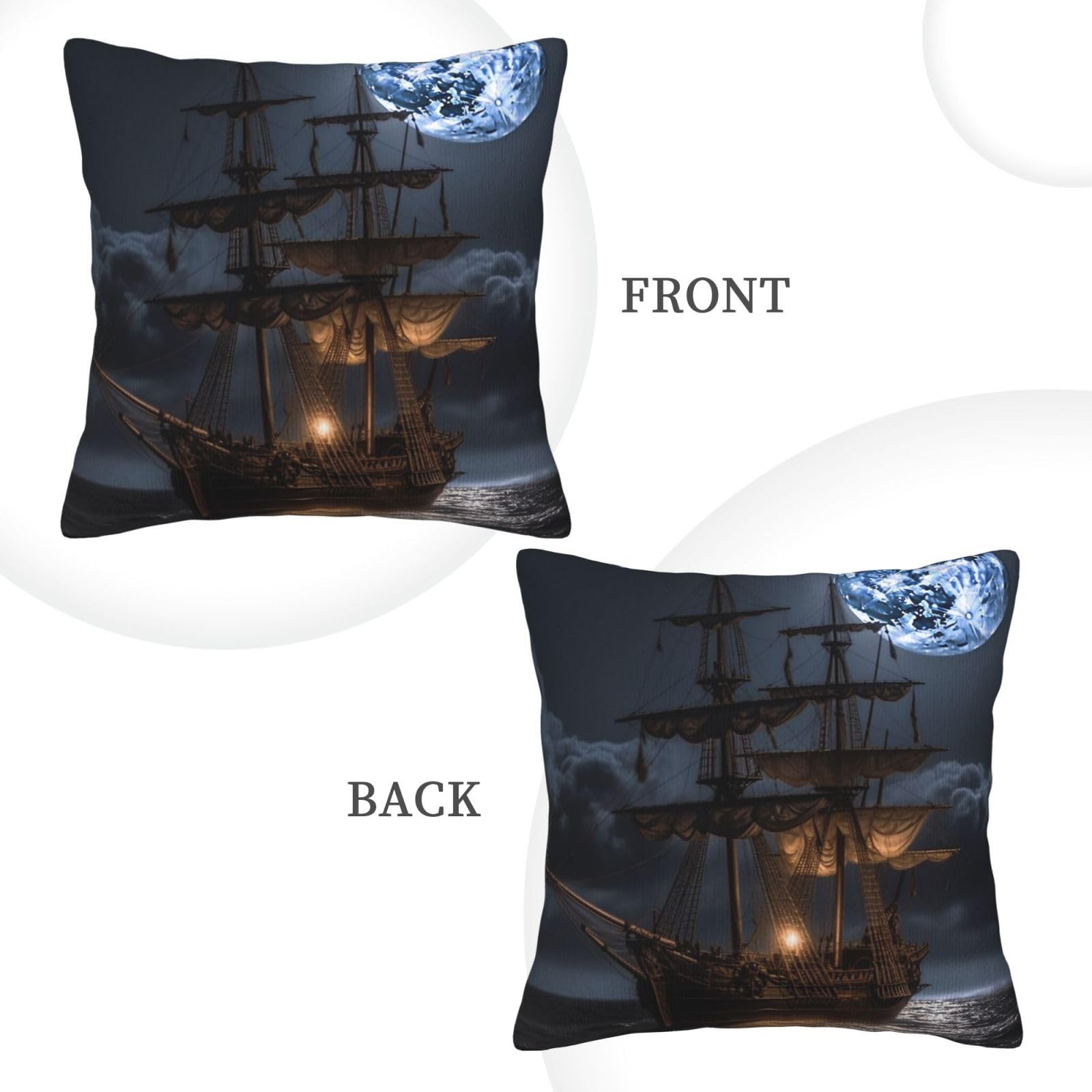 Pirate Sailboat Full Moon Print Throw Pillow Cover Corduroy Soft Pillowcase with Hidden Zipper Decorative Cushion Covers for Sofa Living Room Home Decors 20"X20"