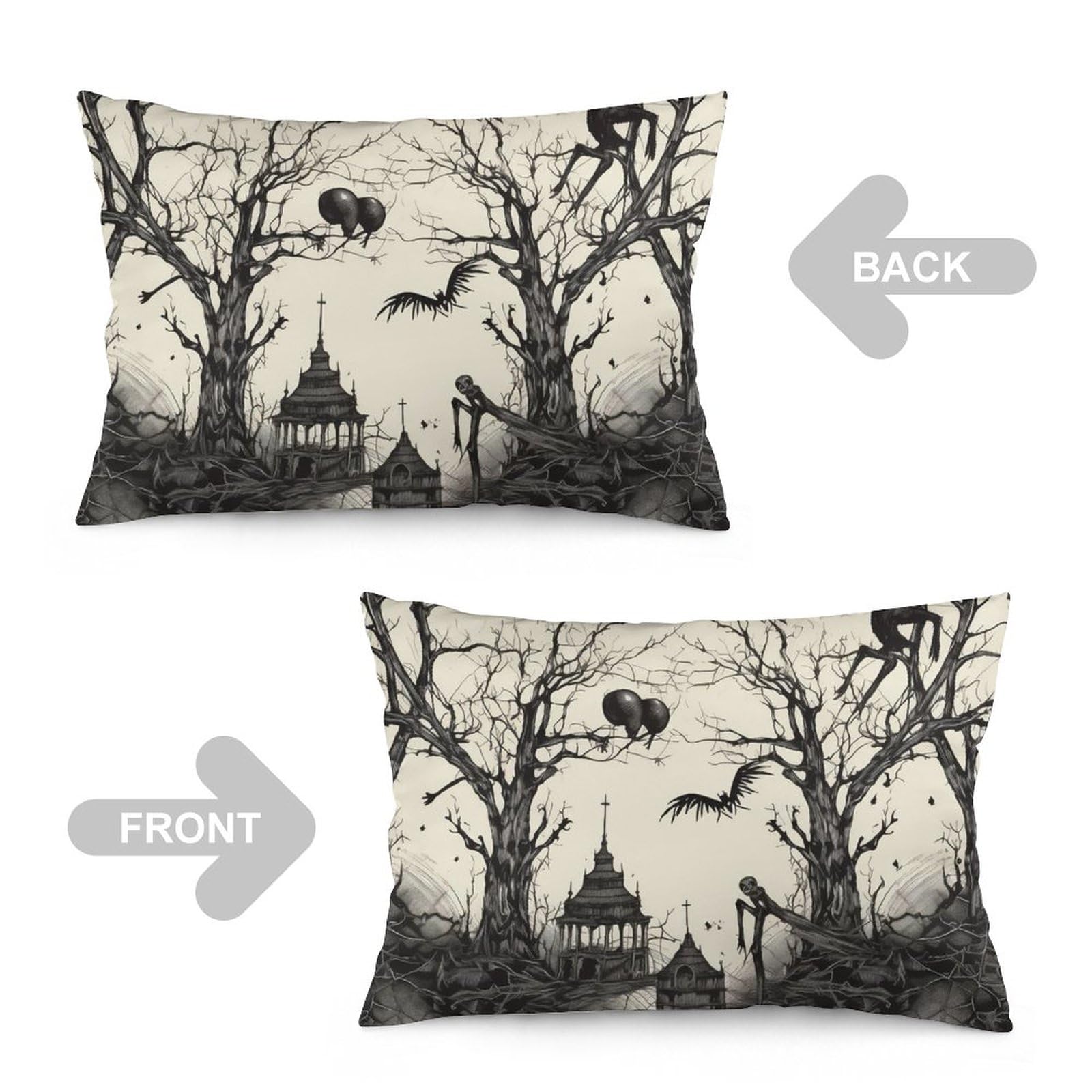 MaSiledy Pillow Cases Witch Brooms Spider Web Moon Bat Spooky Tree Oblong Lumbar Throw Pillow Cover/Shams Cushion Case 16 "x24 Autumn Halloween Throw Pillow Cover Zipper Pillowcase for Home Bed Sofa