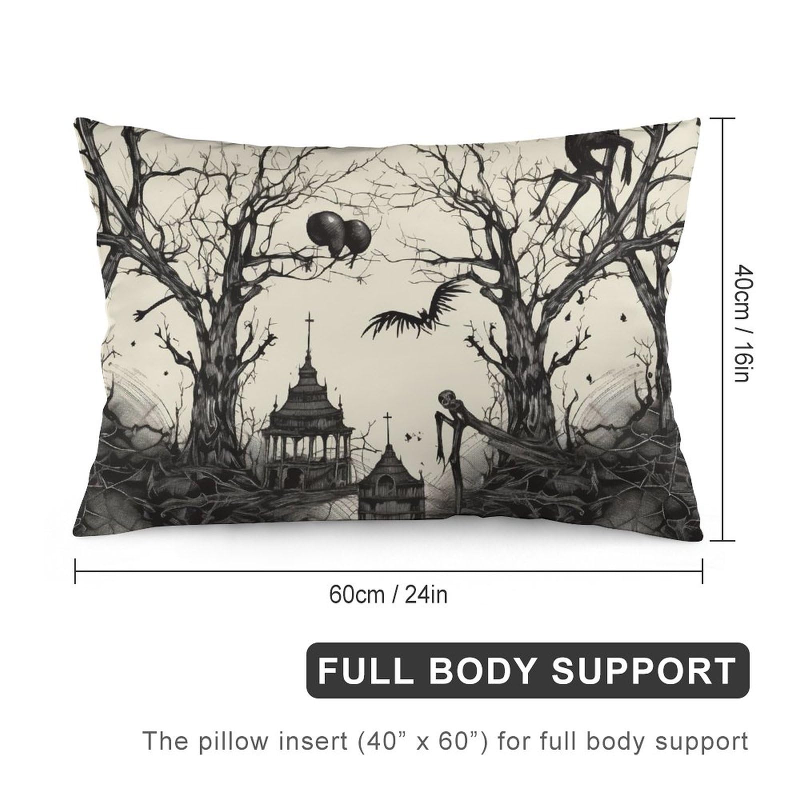 MaSiledy Pillow Cases Witch Brooms Spider Web Moon Bat Spooky Tree Oblong Lumbar Throw Pillow Cover/Shams Cushion Case 16 "x24 Autumn Halloween Throw Pillow Cover Zipper Pillowcase for Home Bed Sofa