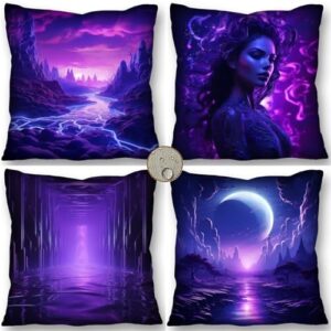 ai-designed moon purple throw pillow covers 50x50cm set of 4 - waterproof for outdoor use farmhouse - for living room bed couch - indoor decorative cushion cases for home room christmas decorations