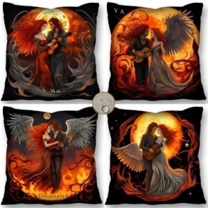 ai-designed guitar moon throw pillow covers 40x40cm set of 4 - waterproof for outdoor use farmhouse - for living room bed couch - indoor decorative cushion cases for home room christmas decorations