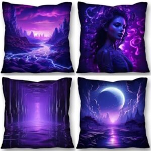 waxonle ai-crafted moon purple throw pillow covers 60x60cm set of 4 for living room bed and couch soft decorative cushion cases for modern room and holiday celebrations - bedding home decor clearance