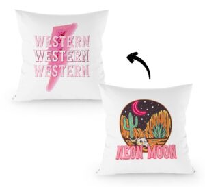 fldas preppy pillow covers 18x18, western pillow cases, pink western decor, western gifts for women, western preppy neon moon cactus desert lightning reversible throw pillow covers