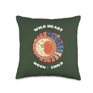 wild heart - moon child starry moon night throw pillow, 16x16, multicolor