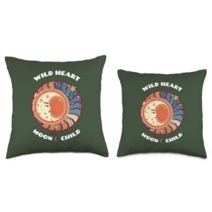 Wild Heart - Moon Child Starry Moon Night Throw Pillow, 16x16, Multicolor