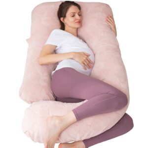 moon pine pregnancy pillow, u shaped full body pillow for maternity support, sleeping pillow with cover for pregnant women (dusty pink)