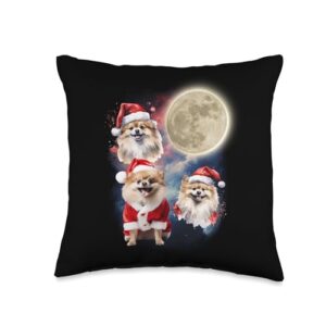 christmas pom zwers santa pomeranian howl at moon howling at moon spitz dog pomeranian christmas throw pillow, 16x16, multicolor