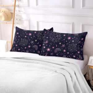 ALAZA Pink Moon Sun Star Galaxy Plush Pillow Cases Queen Size Pillow Cover Soft & Warm Zippered Bed Pillowcase, 20 x 30 inch