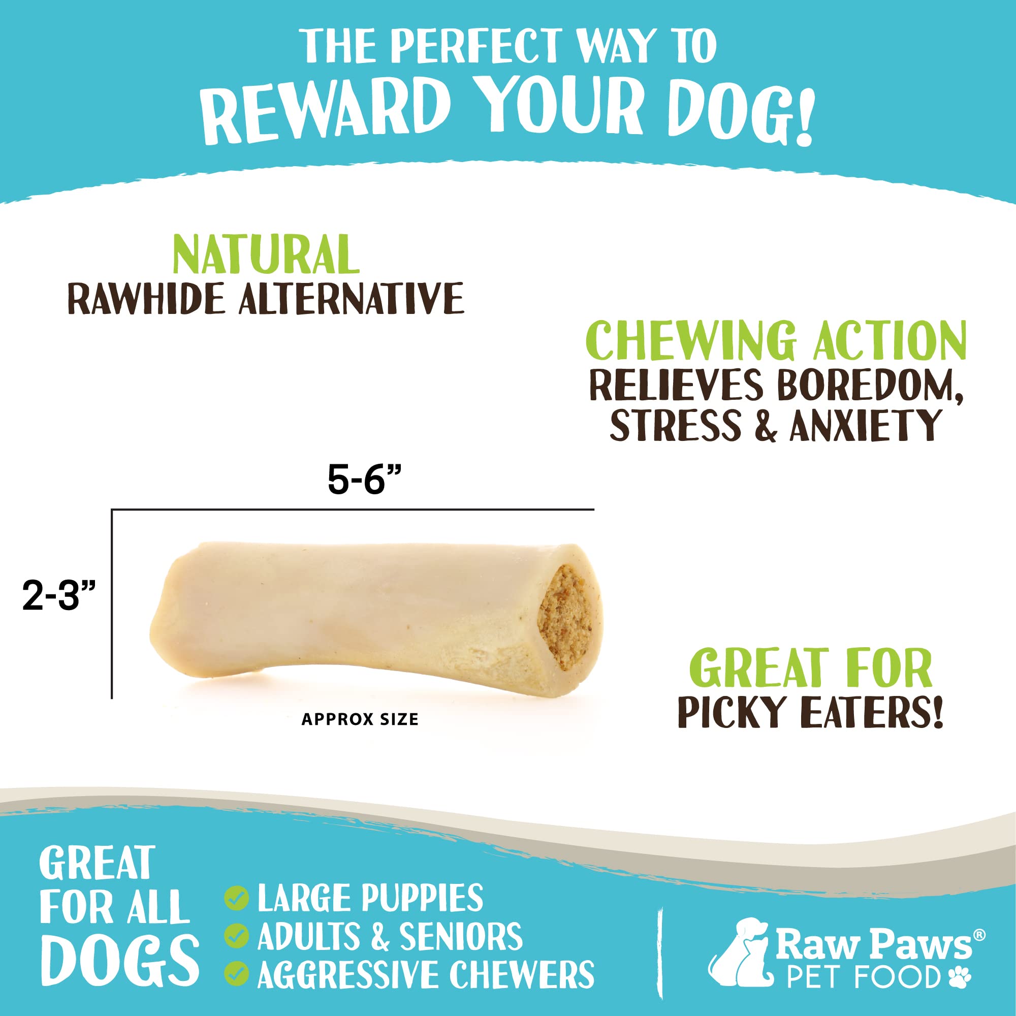 Raw Paws Filled Cow Femurs for Dogs - Peanut Butter Flavor, 5-6", 4-ct - Peanut Butter Filled Bones for Dogs - Filled Dog Bones for Large Dogs - Stuffed Dog Bones - Stuffed Bones for Dogs