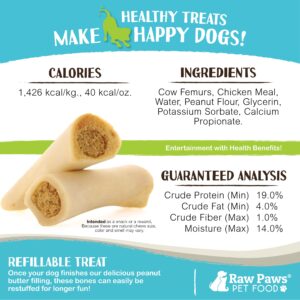 Raw Paws Filled Cow Femurs for Dogs - Peanut Butter Flavor, 5-6", 4-ct - Peanut Butter Filled Bones for Dogs - Filled Dog Bones for Large Dogs - Stuffed Dog Bones - Stuffed Bones for Dogs