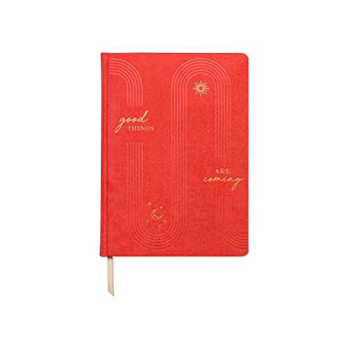 DesignWorks Ink Good Things Are Coming Orange 7.5" x 10.25" Jumbo Journal Notebook with Vegan Suede, Gold Arches Accents, Lined Pages, Ribbon Marker for Work, Writing, Journaling