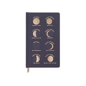 designworks ink cloth hardcover journal notebook with lined pages and ribbon marker for work, writing, journaling - charcoal blue journal with gold moon phases and affirmations 5.125" x 8.25"