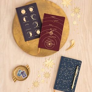 Designworks Ink Cloth Hardcover Journal Notebook with Lined Pages and Ribbon Marker for Work, Writing, Journaling - Charcoal Blue Journal with Gold Moon Phases and Affirmations 5.125" x 8.25"